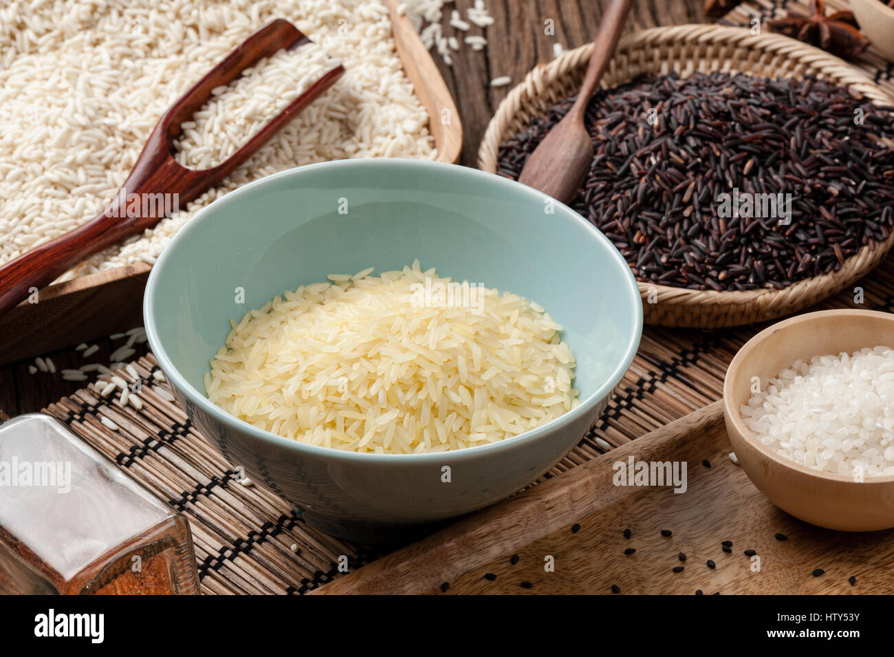 different rice varieties in the kitchen, healthy eating Stock Photo - Alamy