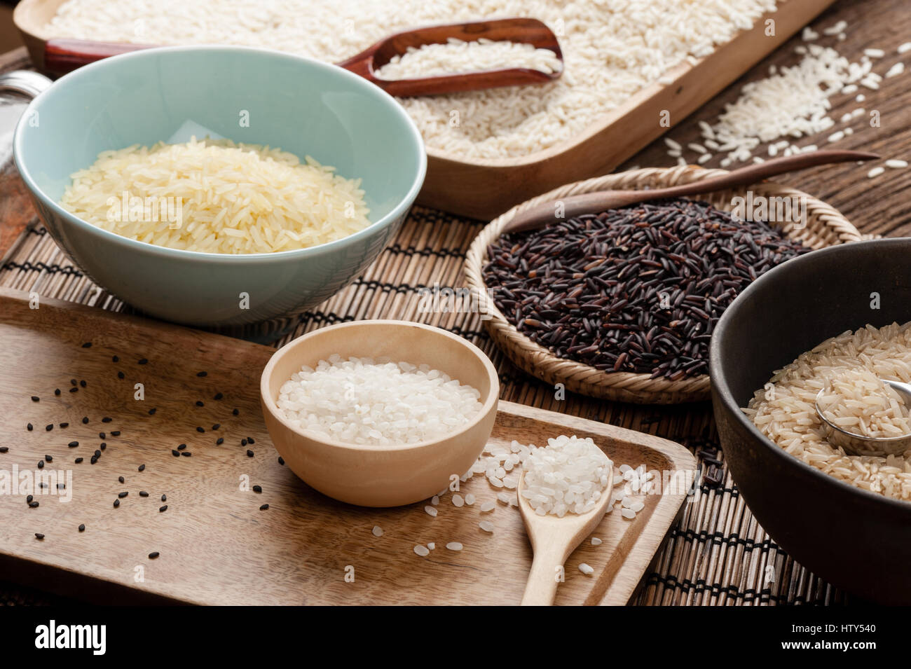 different rice varieties in the kitchen, healthy eating Stock Photo - Alamy