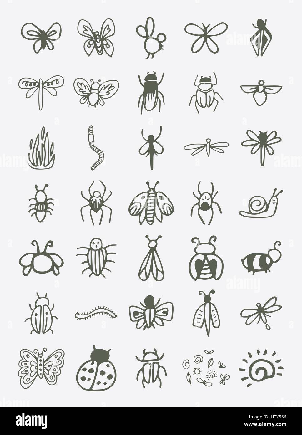 Vector icon set of insects against white background Stock Vector Image ...