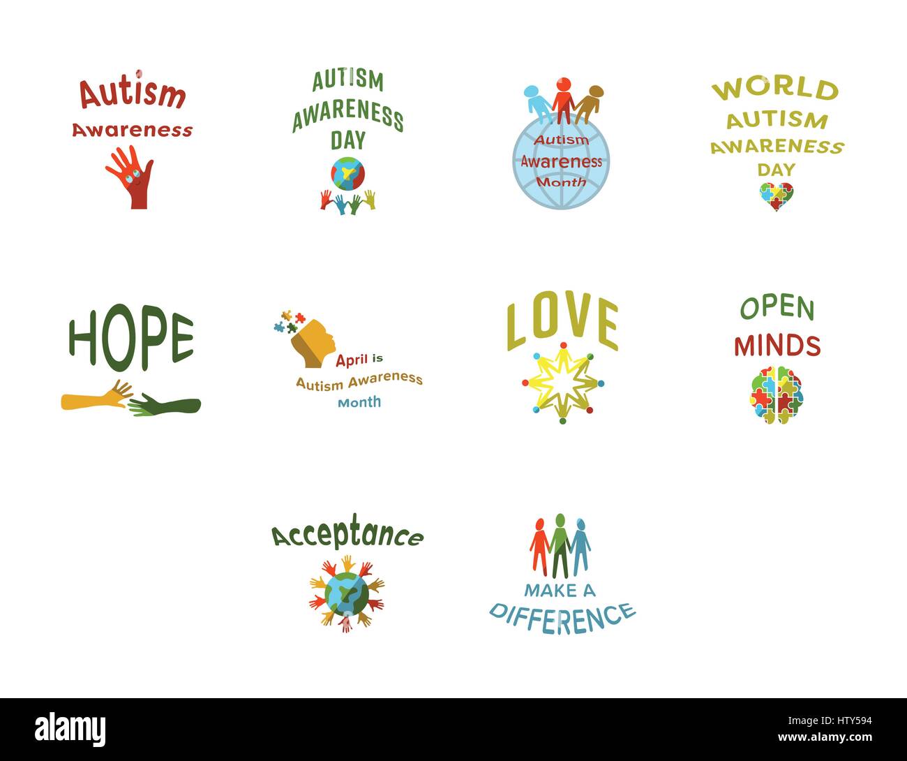 Vector icon set for autism awareness against white background Stock ...