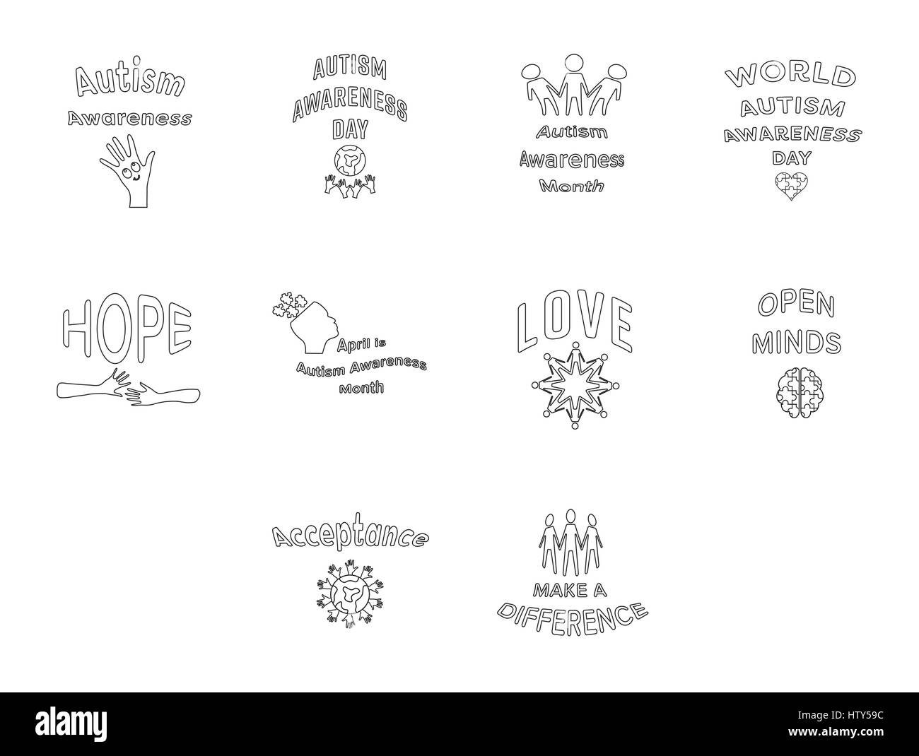 Vector icon set for autism awareness against white background Stock ...