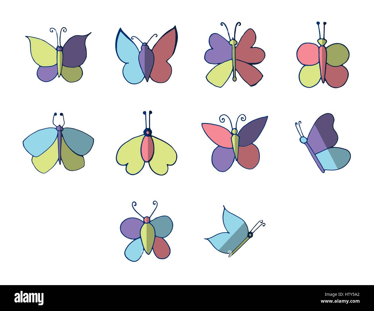 Vector icon set for butterflies against white background Stock Vector ...
