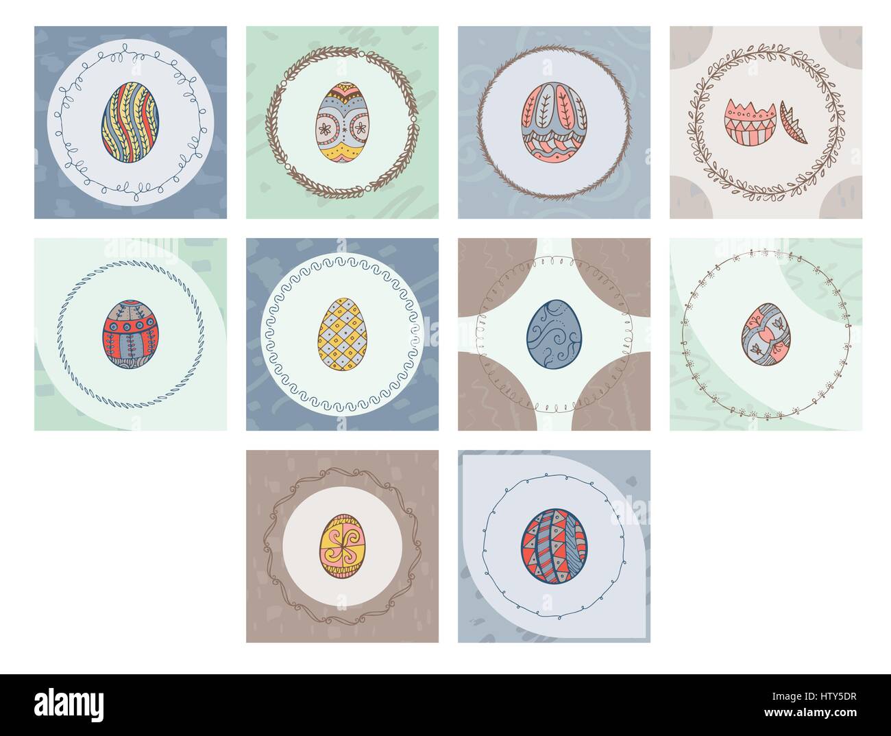 Vector icon set of greeting cards with easter egg symbol against white ...