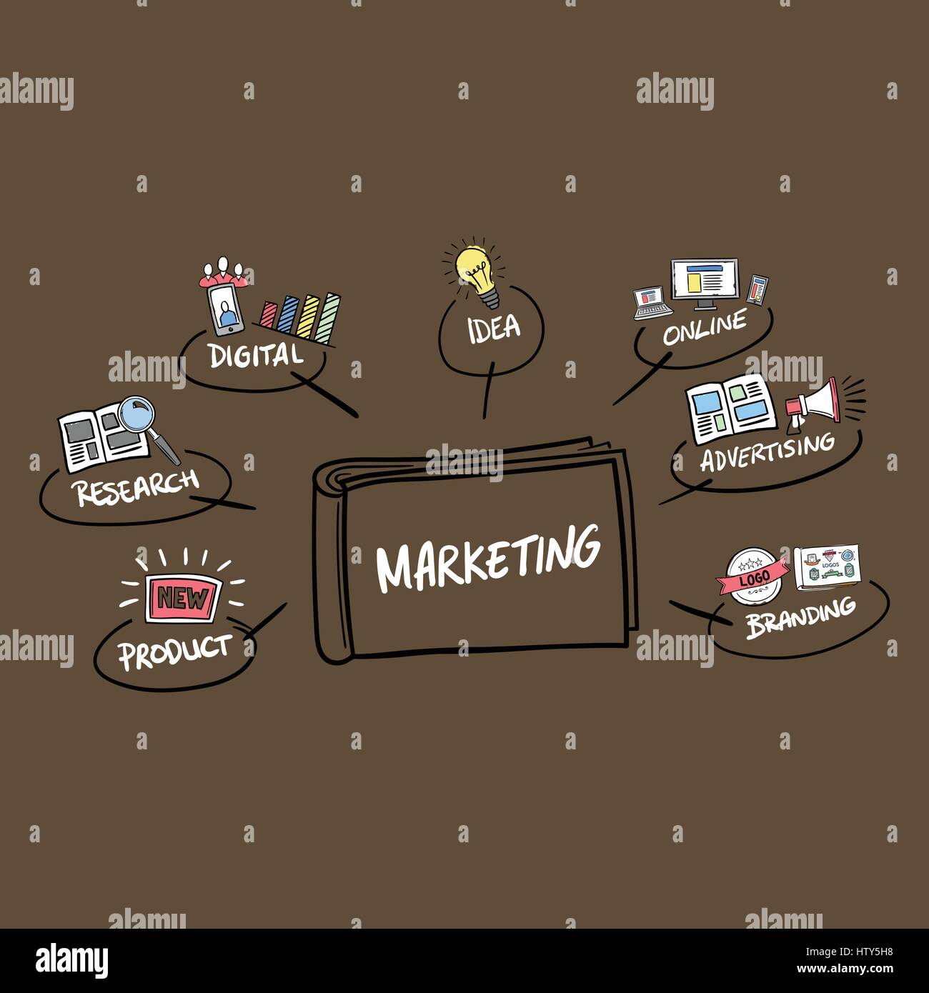 Vector icon of marketing concepts against brown background Stock Vector ...