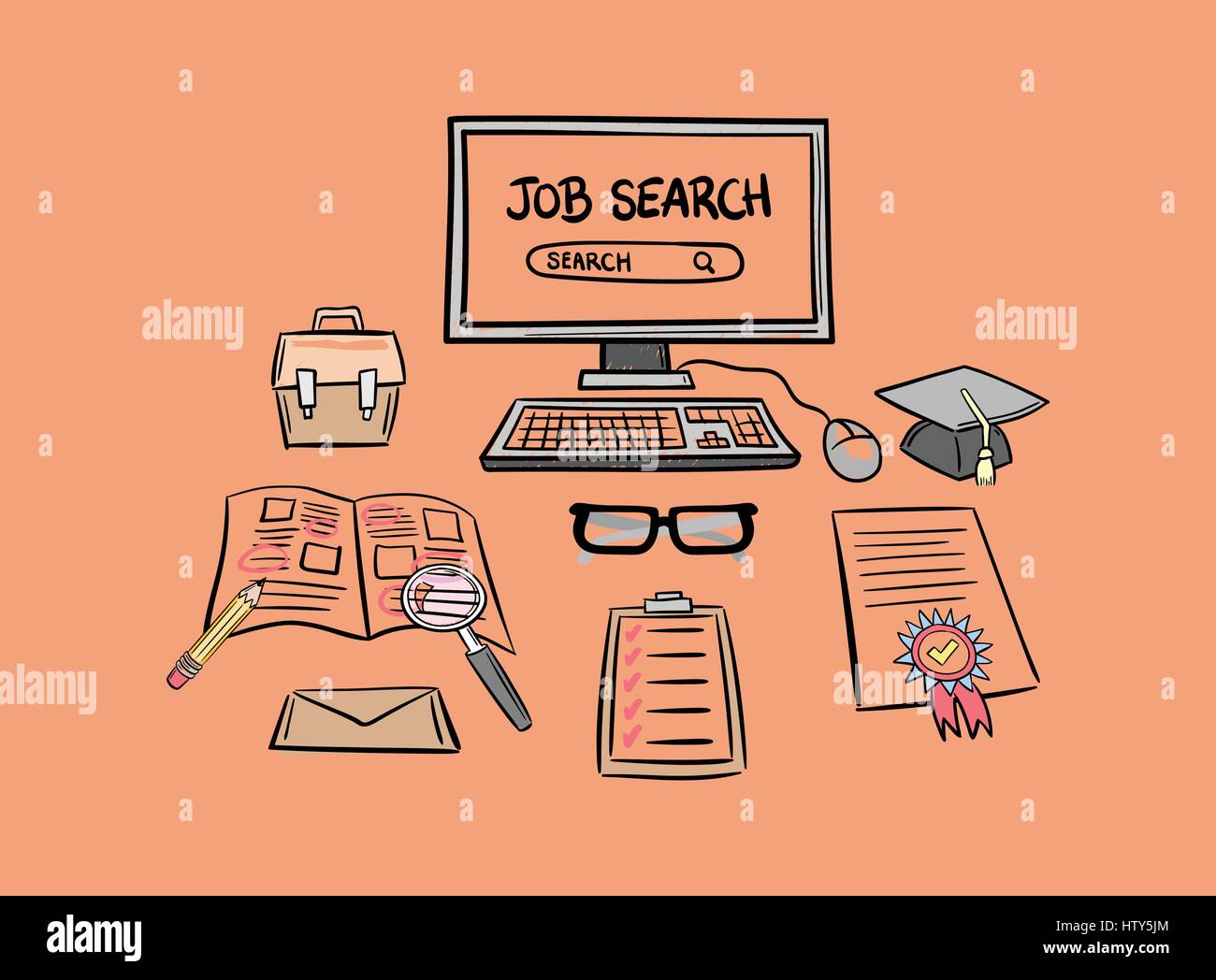 Vector icon of job search against orange background Stock Vector Image ...