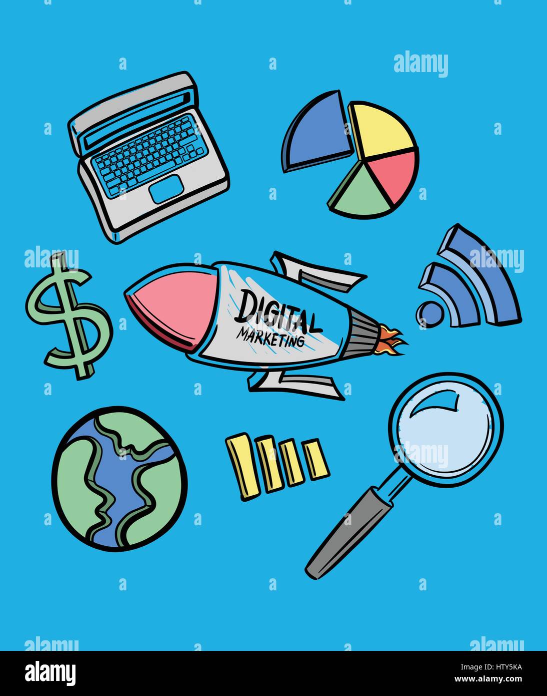 Vector icon of digital marketing against blue background Stock Vector ...