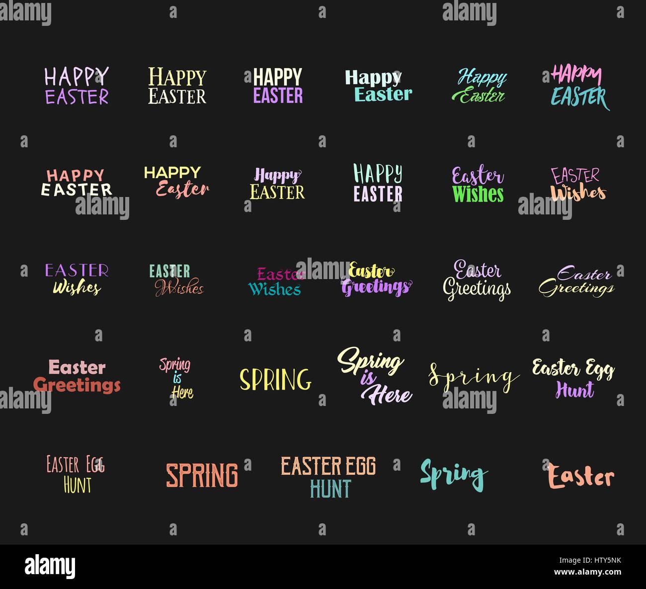 Vector icon set of easter and spring message against grey background ...