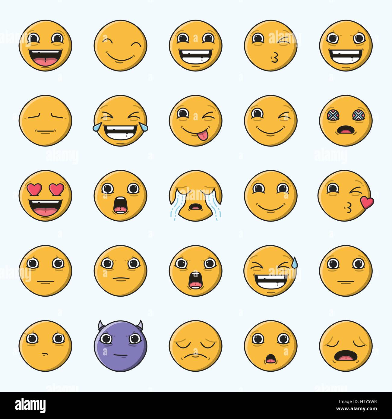 Vector icon set of emoticons against white background Stock Vector ...