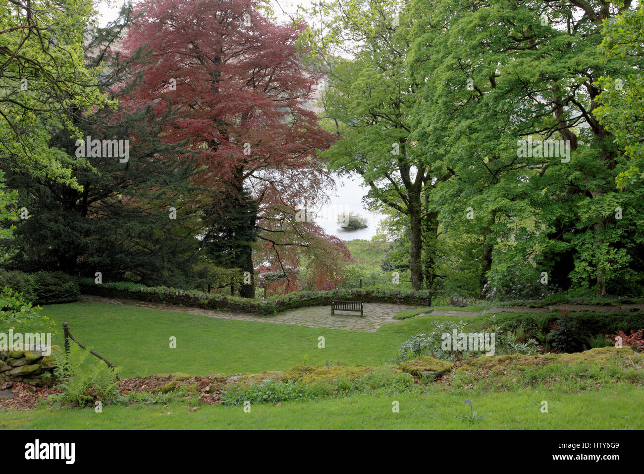 A bench in the garden of Wordsworth’s house Rydal Mount with a view ...