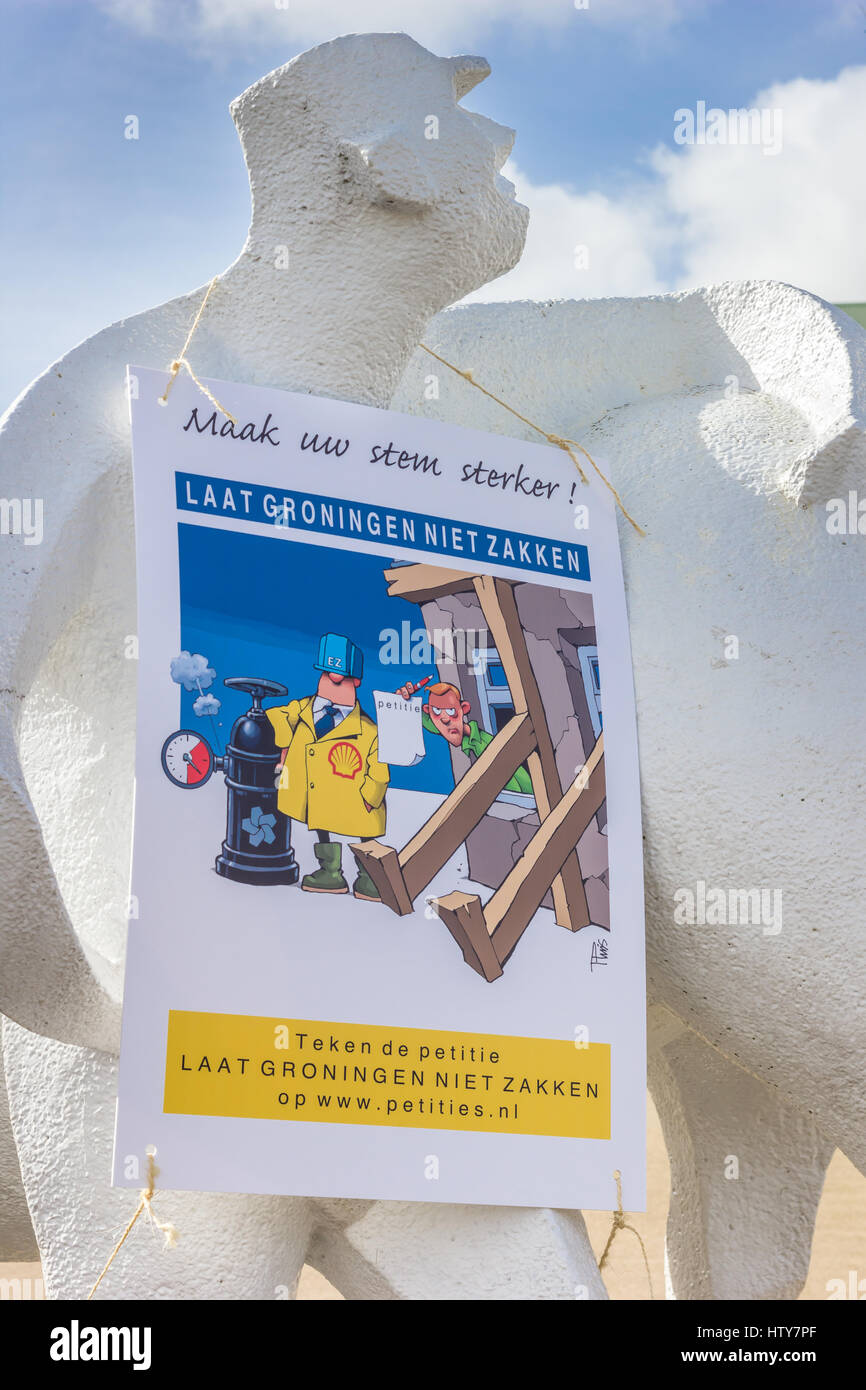 Protest sign against gas drillings causing earthquakes in Groningen ...