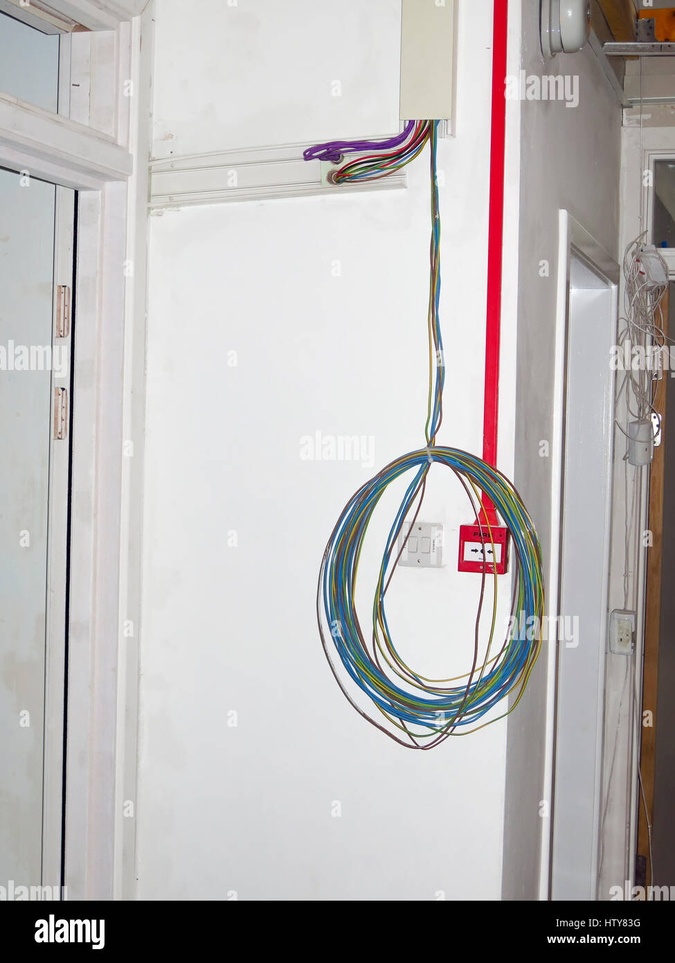 Wiring installation on building site Stock Photo - Alamy