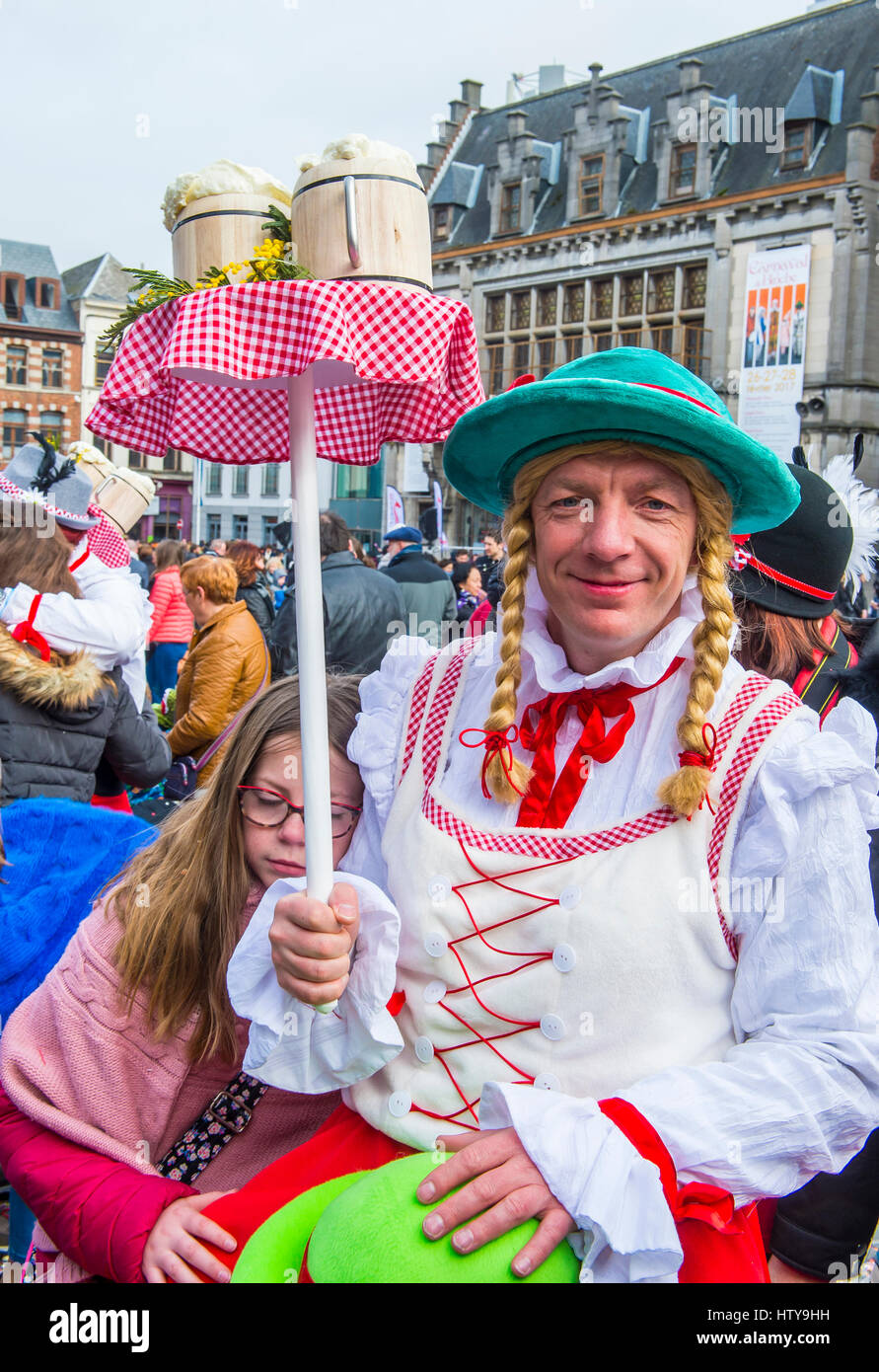 BINCHE , BELGIUM - FEB 26 : Participant in the Binche Carnival in ...