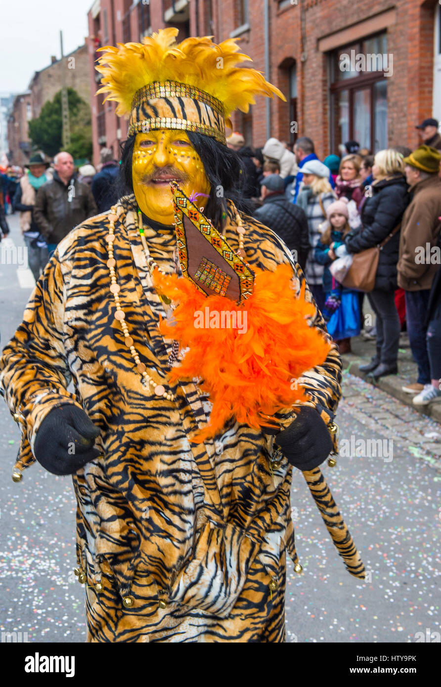 BINCHE , BELGIUM - FEB 26 : Participant in the Binche Carnival in ...