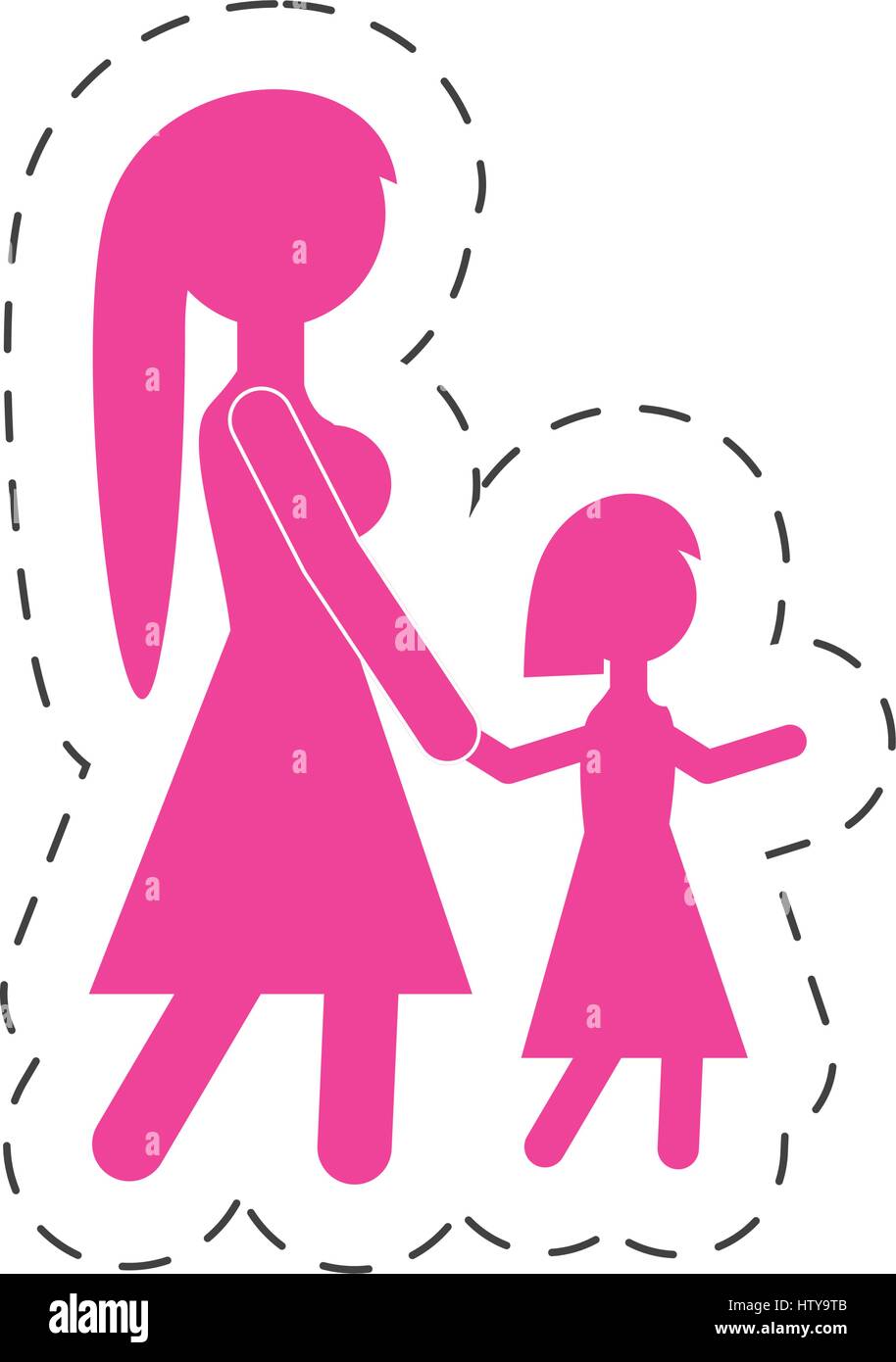 Pink Silhouette Mom Walking Daughter Stock Vector Image And Art Alamy