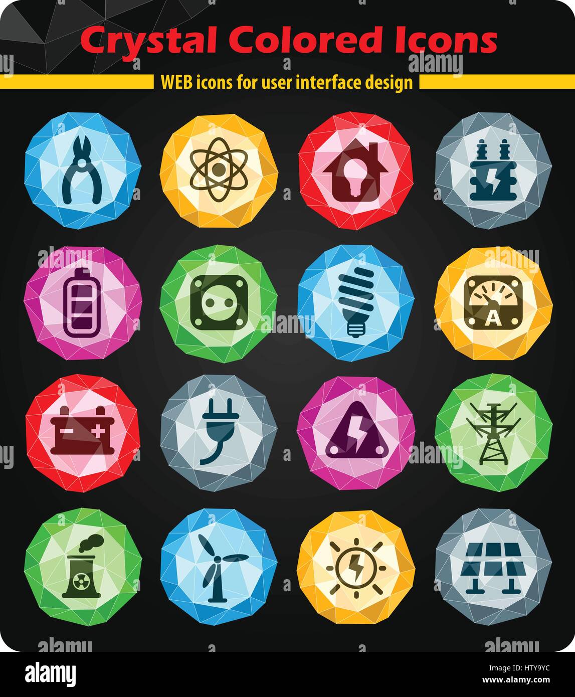 electricity crystal color icons for your design Stock Vector Image ...