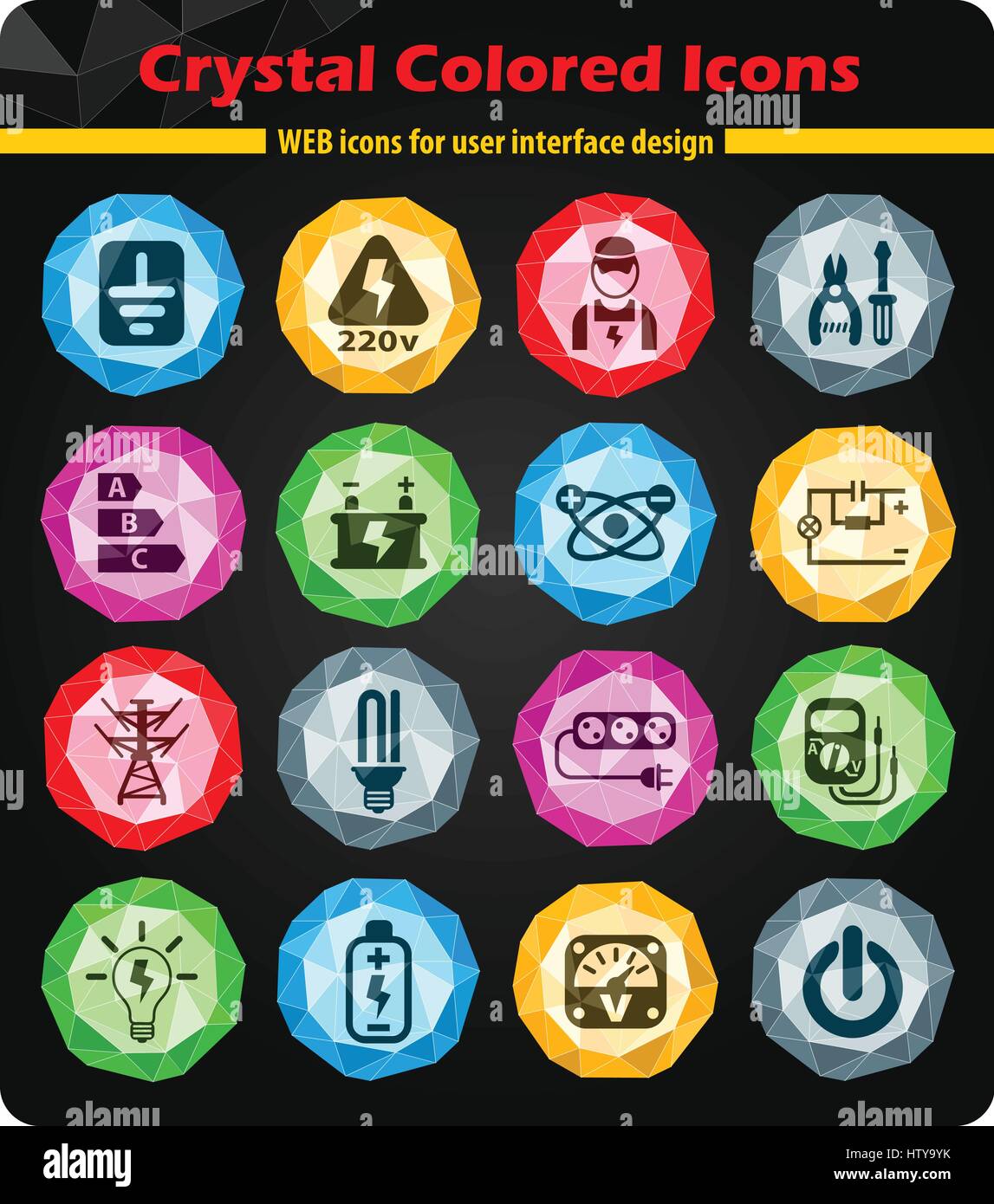 electricity crystal color icons for your design Stock Vector Image ...