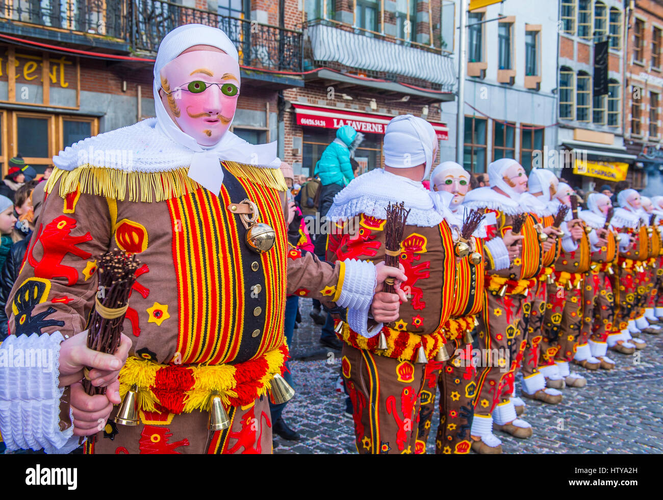 BINCHE , BELGIUM - FEB 26 : Participants in the Binche Carnival in ...
