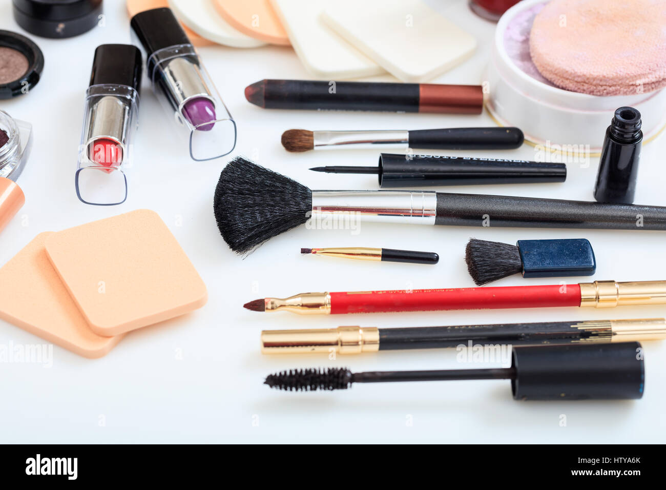 Set of makeup cosmetics on white background Stock Photo - Alamy