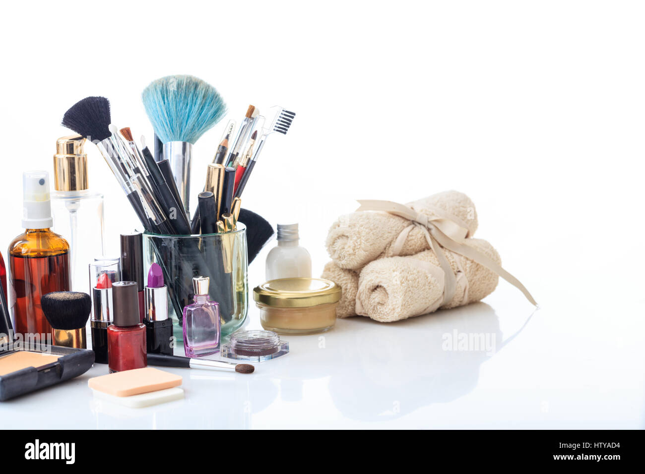 Set of make up cosmetics isolated on white background Stock Photo - Alamy