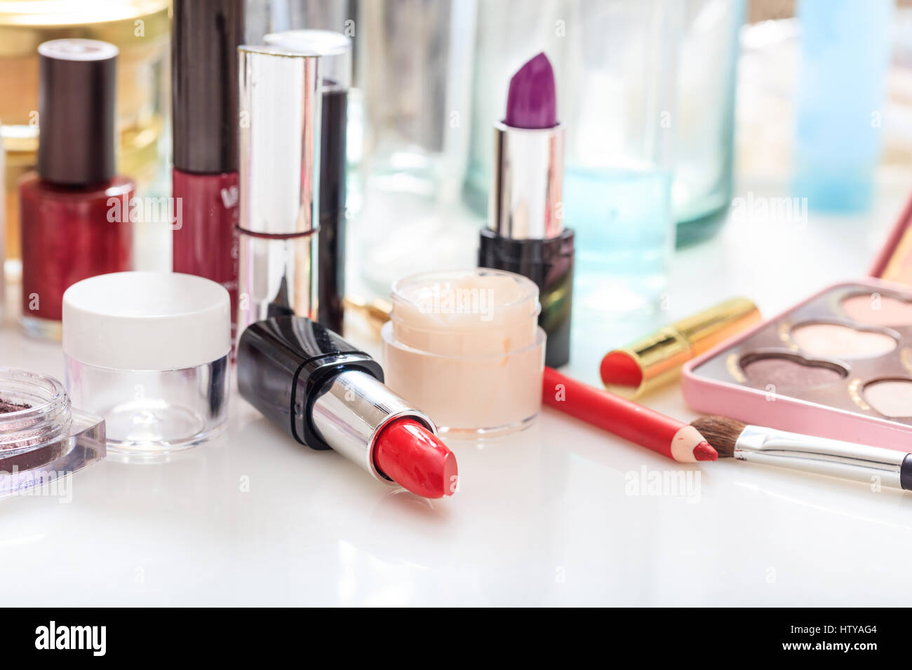 Set of make up cosmetics isolated on white background Stock Photo - Alamy