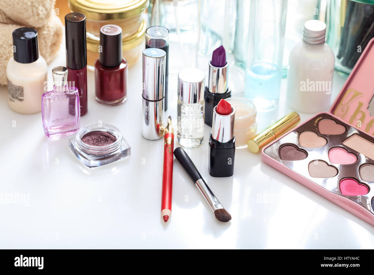 Set of make up cosmetics isolated on white background Stock Photo - Alamy