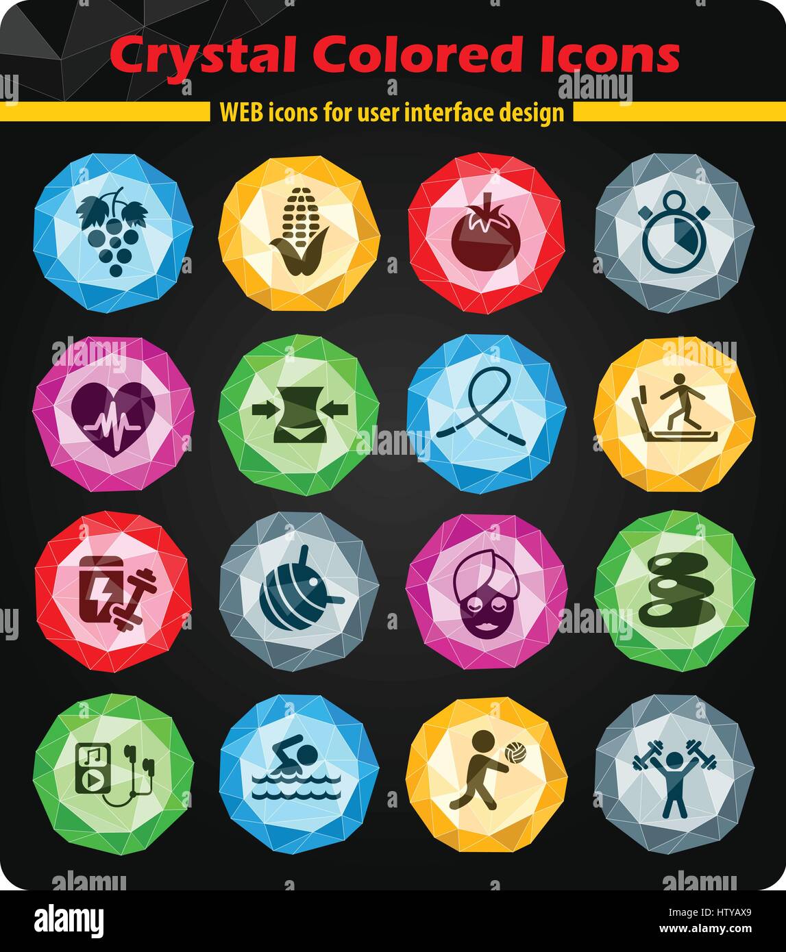 healthy lifestyle crystal color icons for your design Stock Vector ...