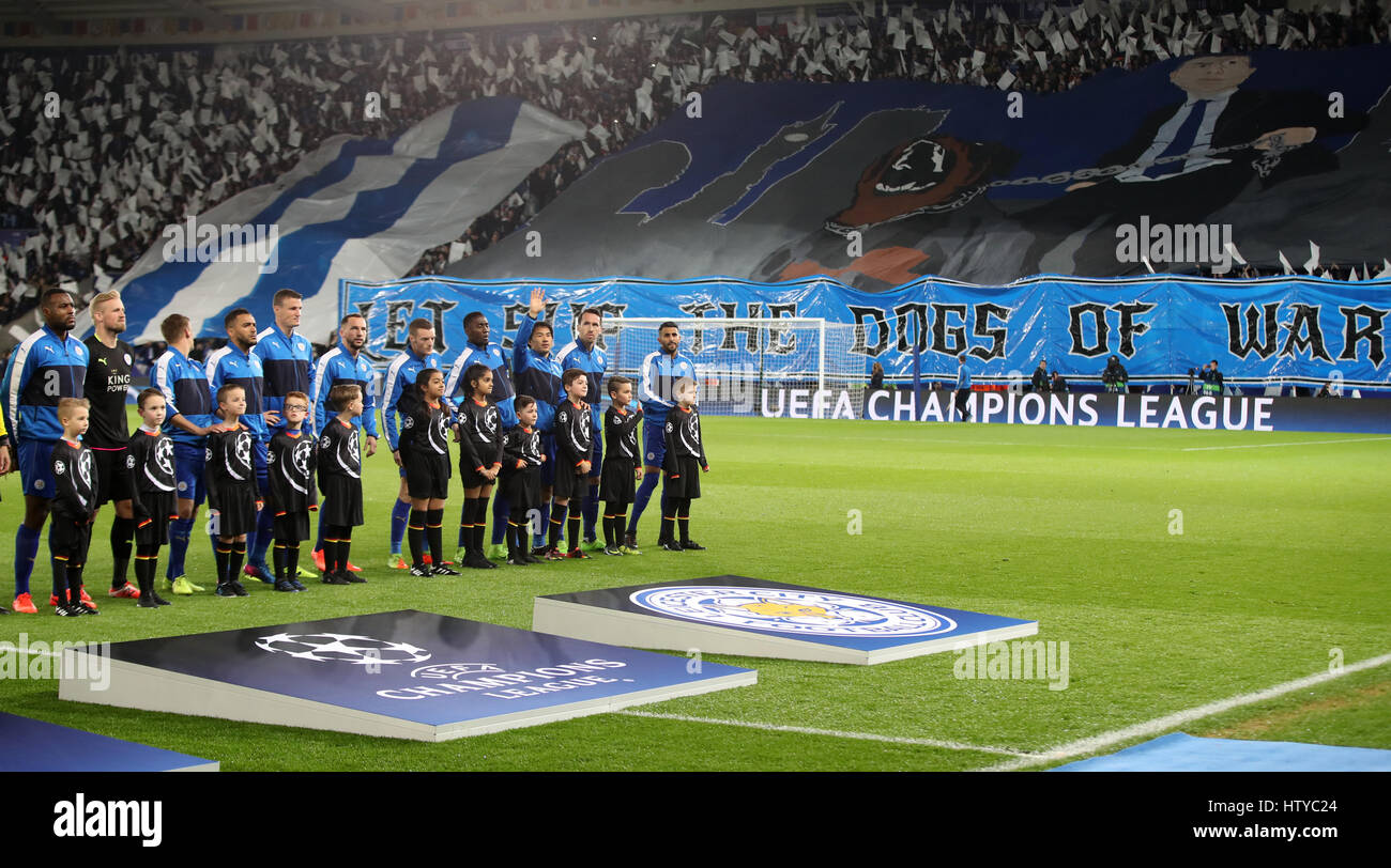 Leicester City players line up for the UEFA Champions League, Round of ...