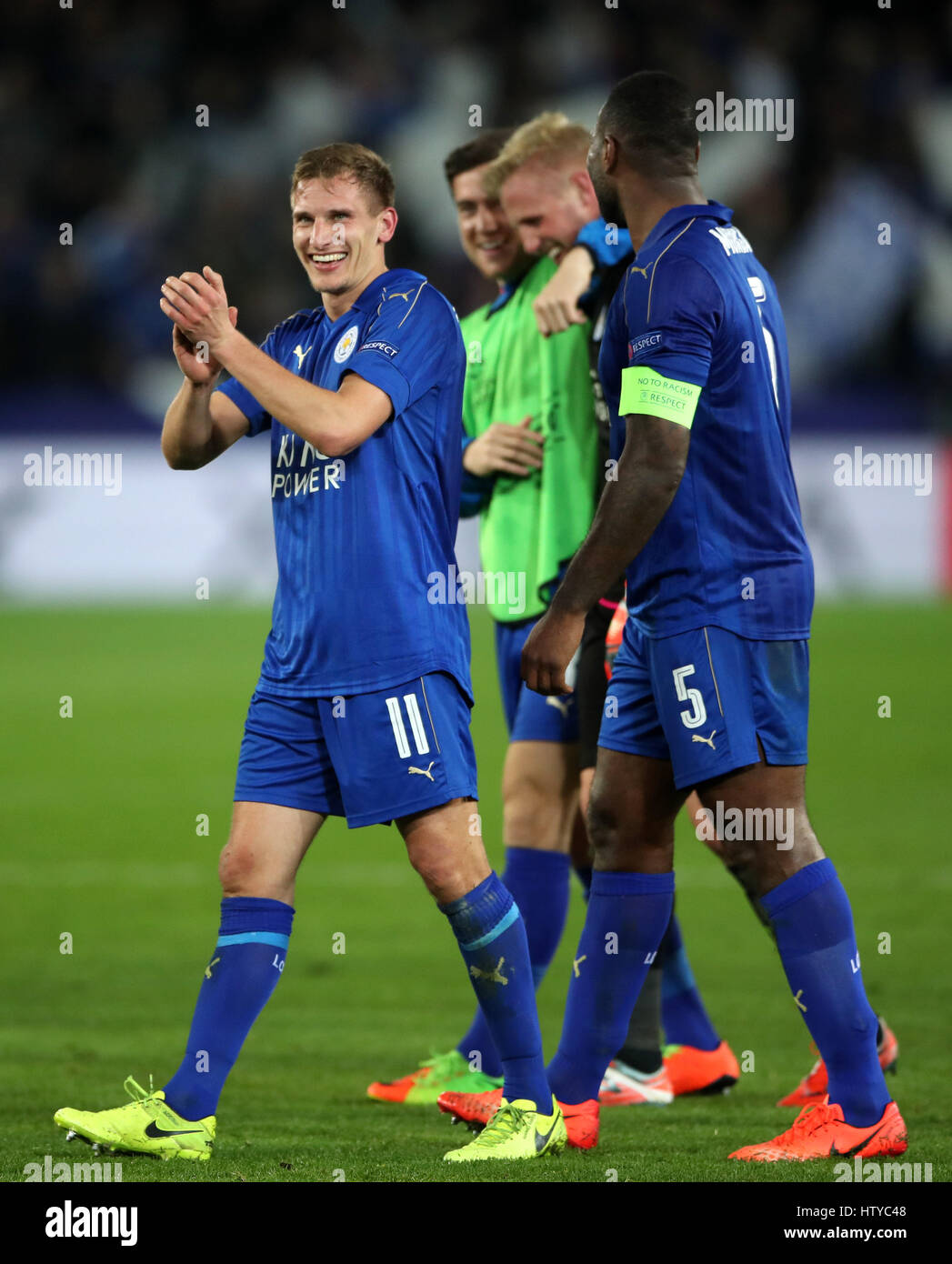 Leicester City's Marc Albrighton celebrates after the final whistle ...