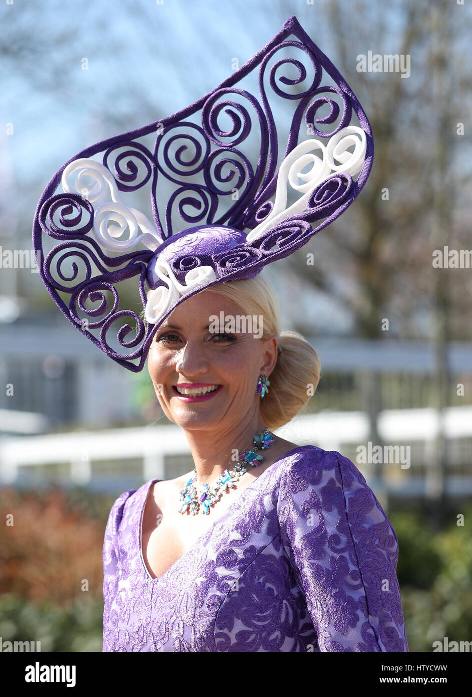 Rachel Oates from Andover arriving at Ladies Day of the 2017 Cheltenham ...