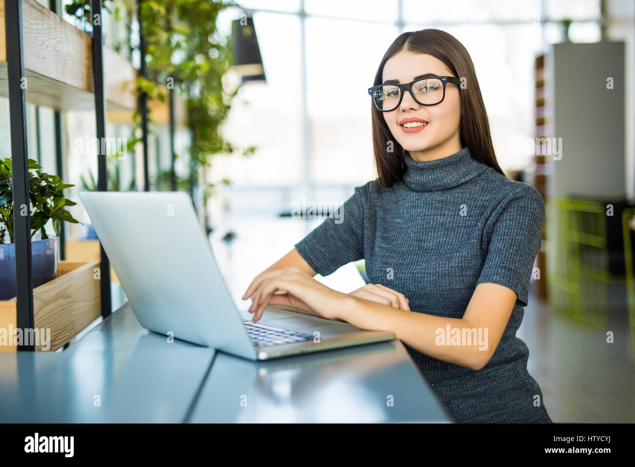 Student work process concept. Young woman working university project ...