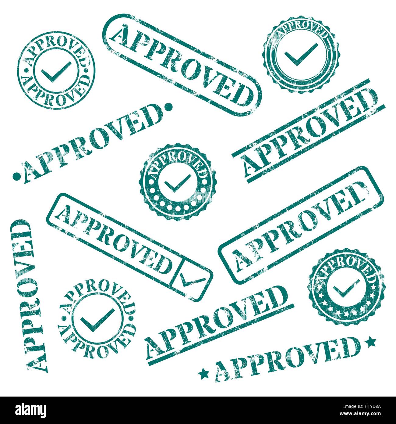 Set of round and rectangular stamps approved isolated on white ...