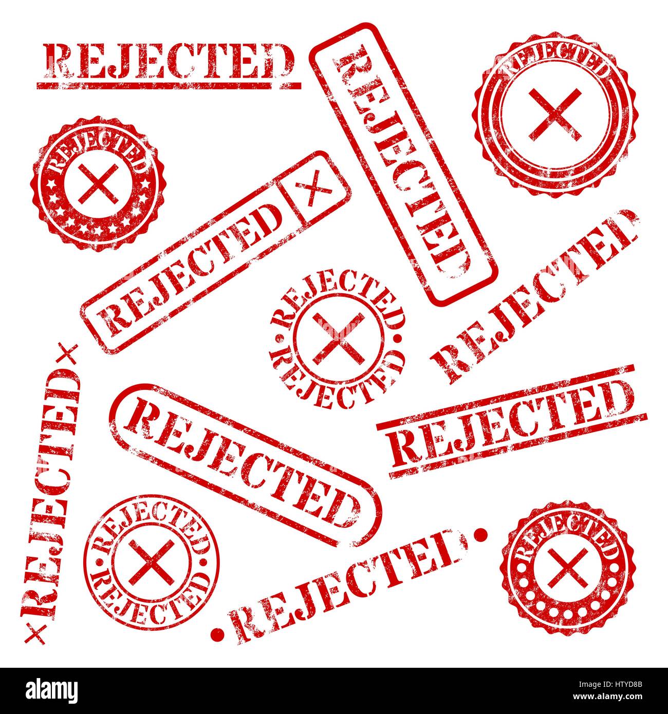 Set of round and rectangular stamps rejected isolated on white ...