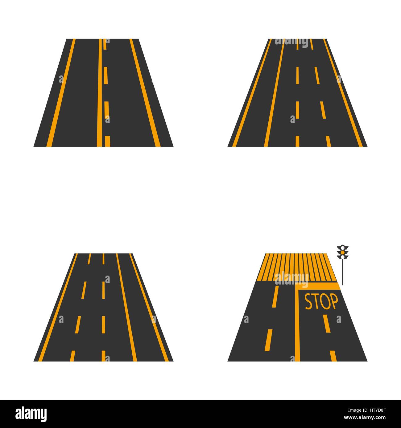 Icons of the road with yellow markings and road signs second part ...