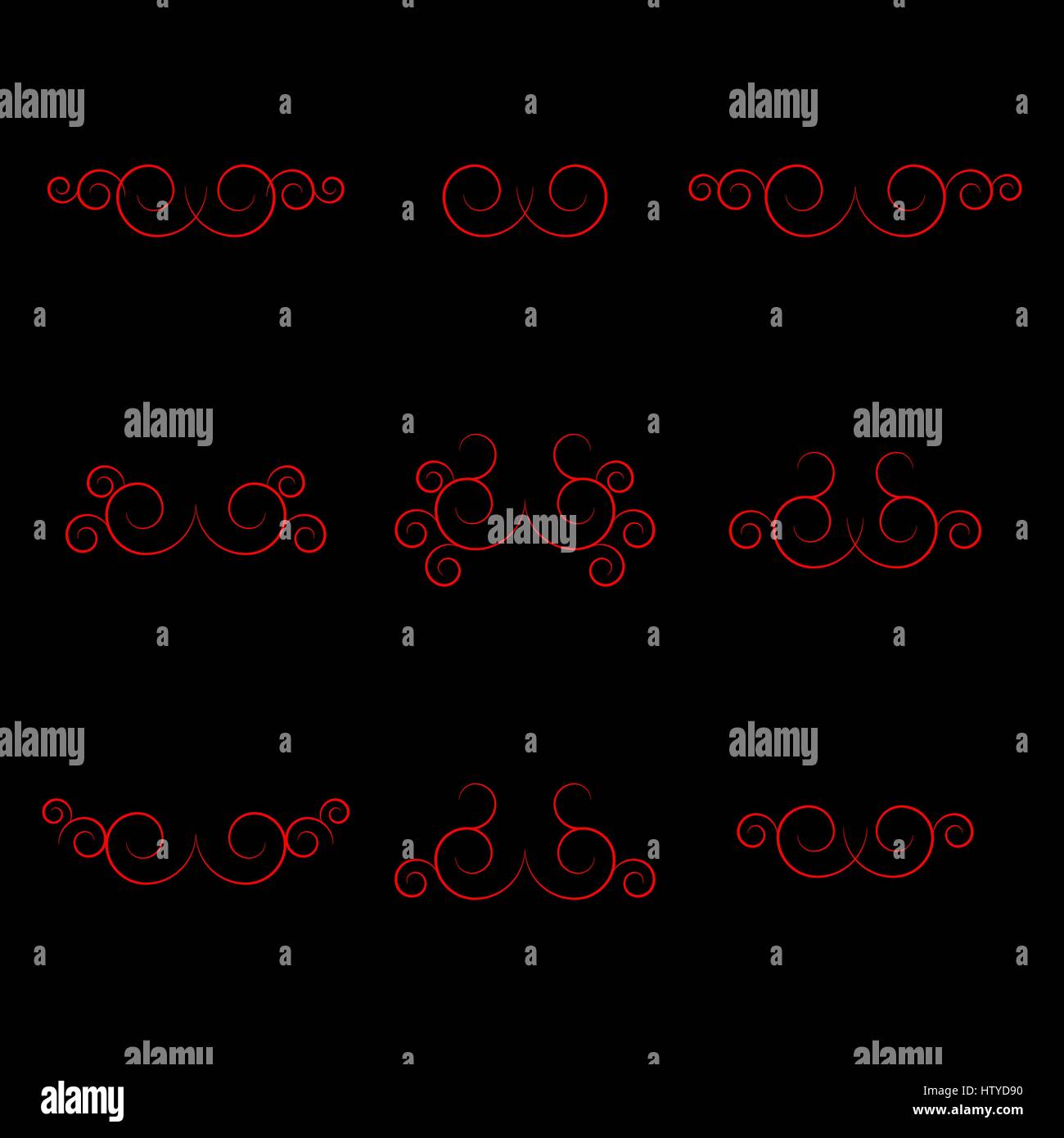 Set of calligraphic curls and separators for text, vector illustration ...