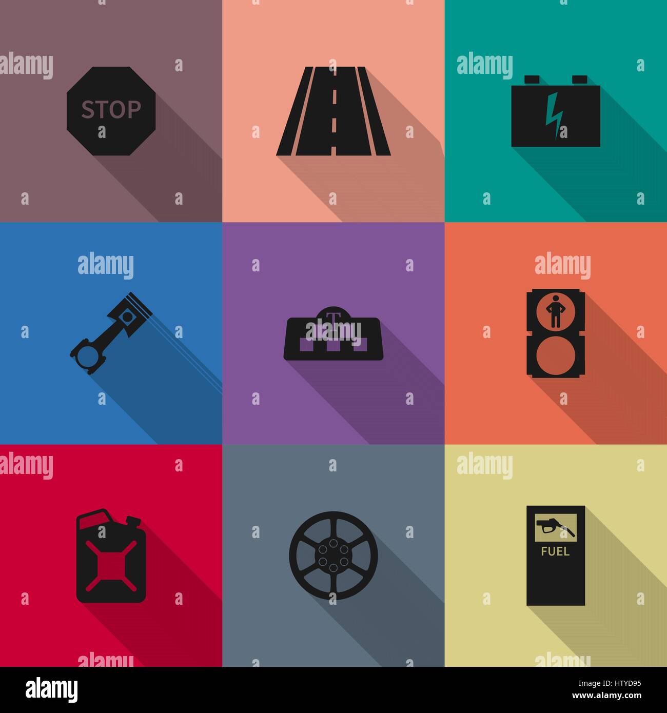 Set auto icons with a long diagonal shadow of the second part, vector ...