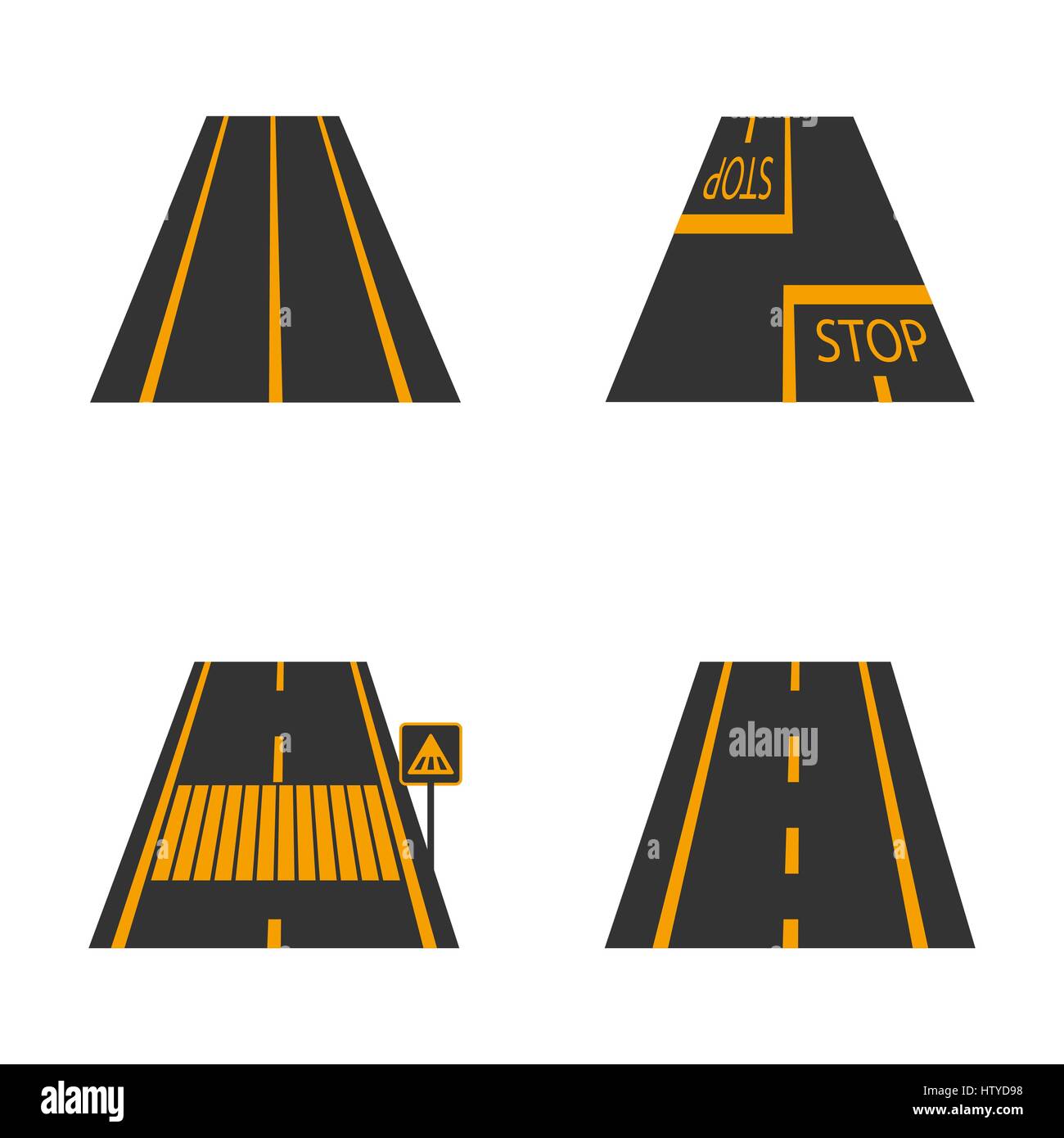 Icons of the road with yellow markings and road signs third part ...