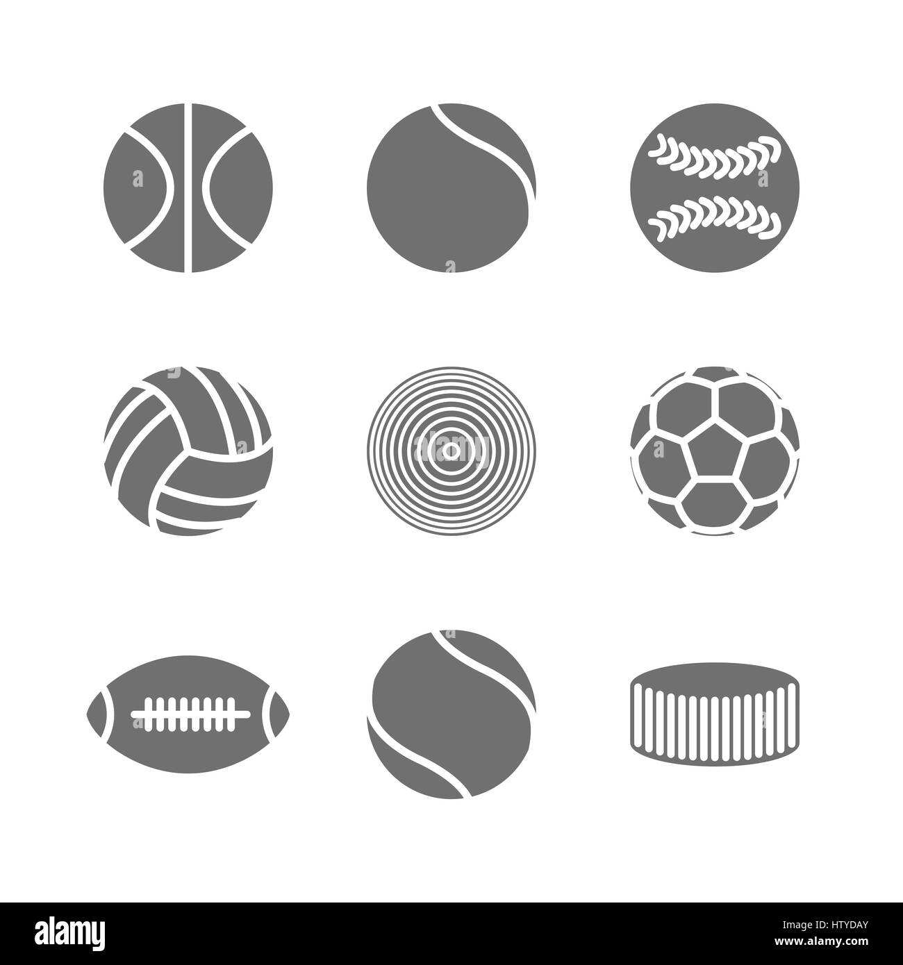 Gray icons of various sports balls isolated on white background, vector ...