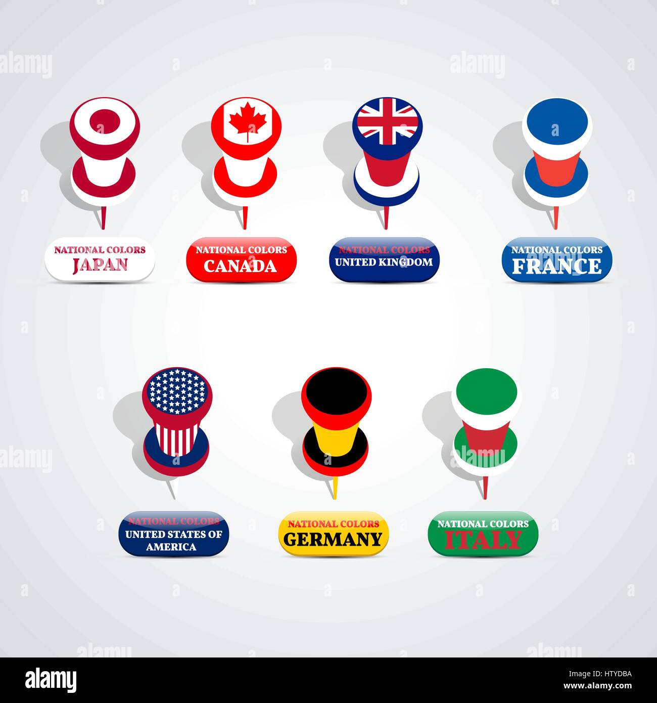 Set of pushpin in the national colors Group of Seven countries, vector ...