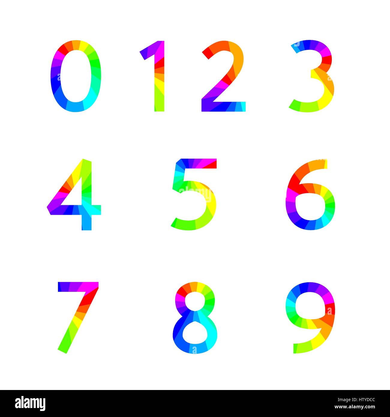 Rainbow numbers with square corners from zero to nine, vector ...