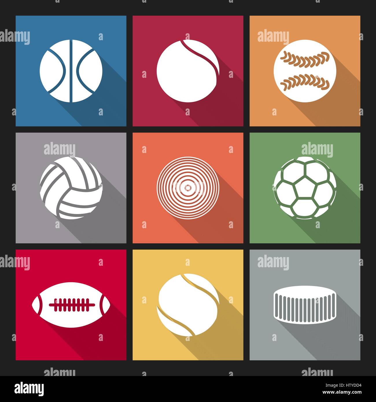 Icons balls of various sports with a long diagonal shadow, vector ...