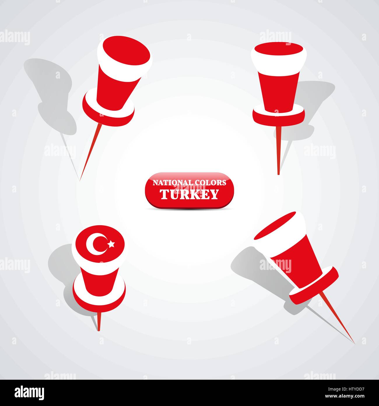 Set of pushpin in the national colors of Turkey, vector illustration ...