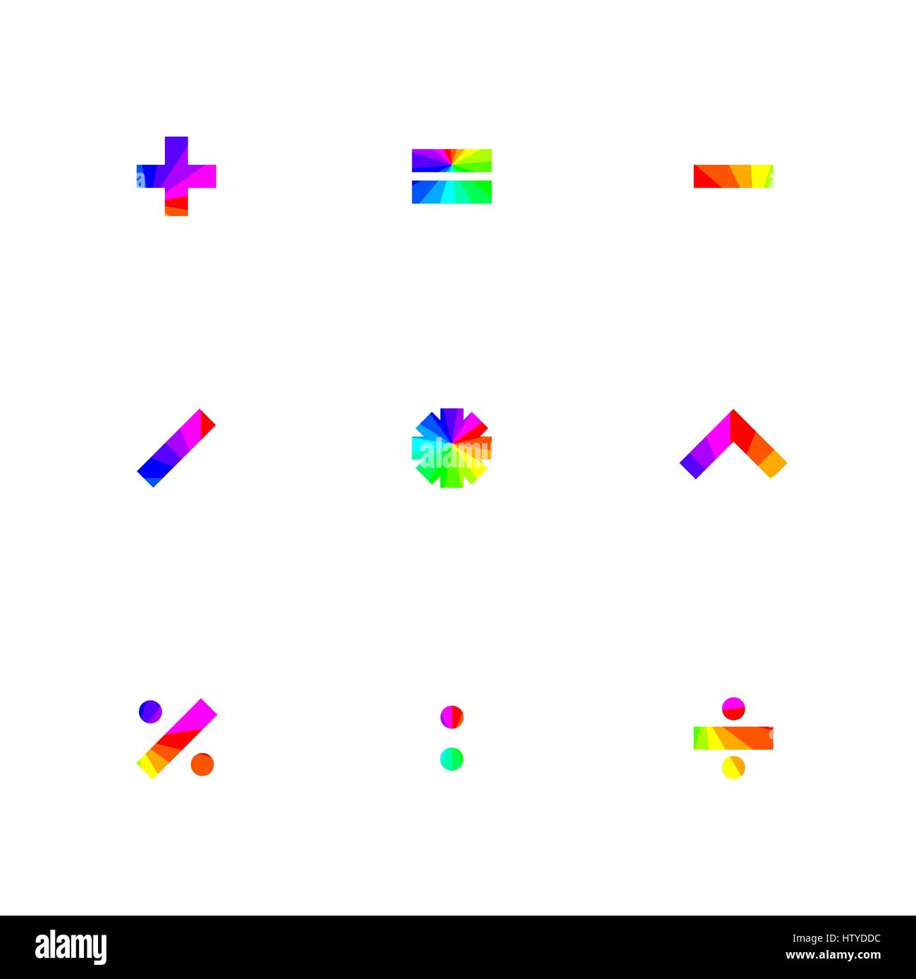 Rainbow symbols of mathematical operations with square corners, vector ...