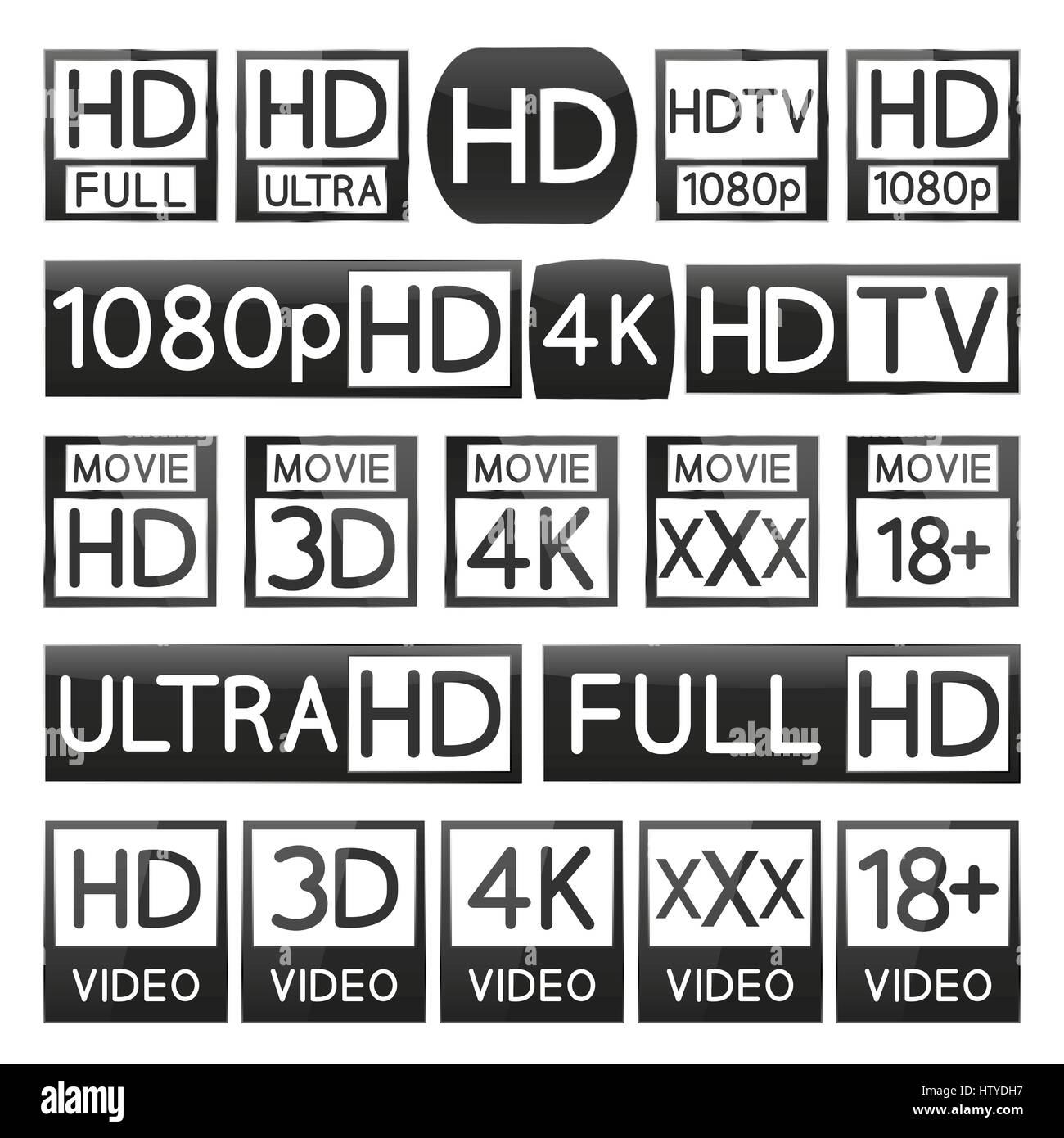 A set of high-definition video signs, vector illustration Stock Vector ...