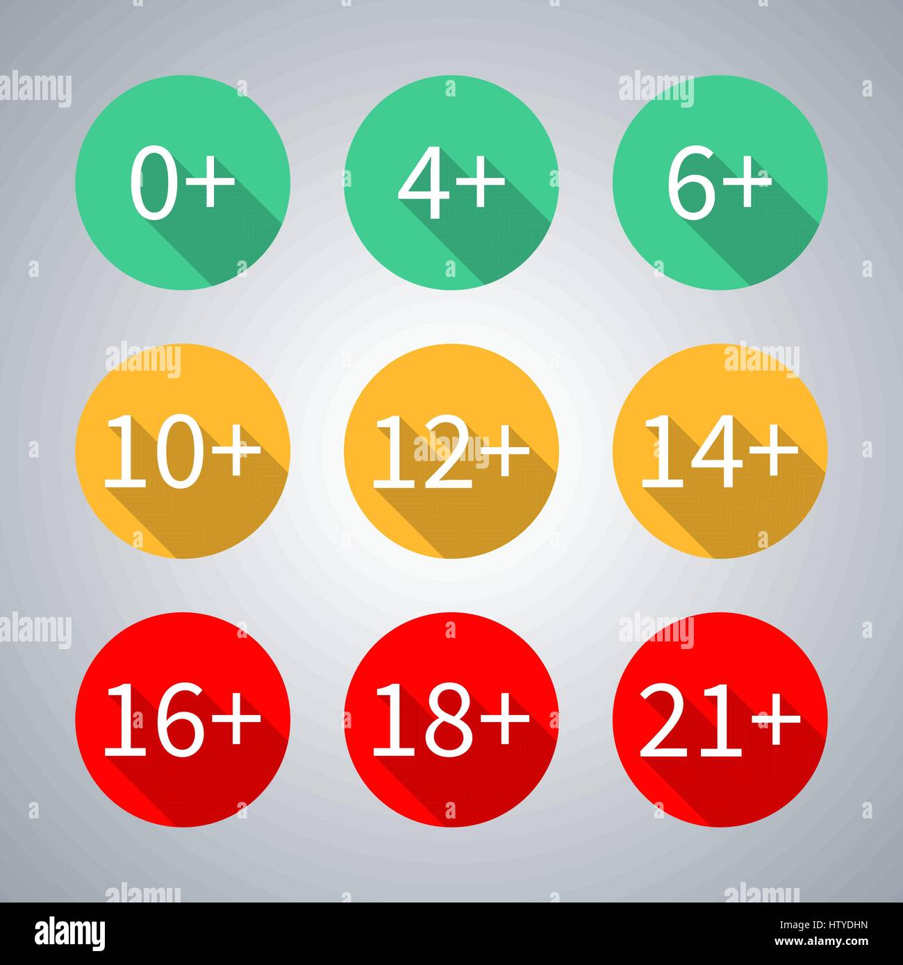 Icons age limit with a long diagonal shadow, vector illustration Stock ...