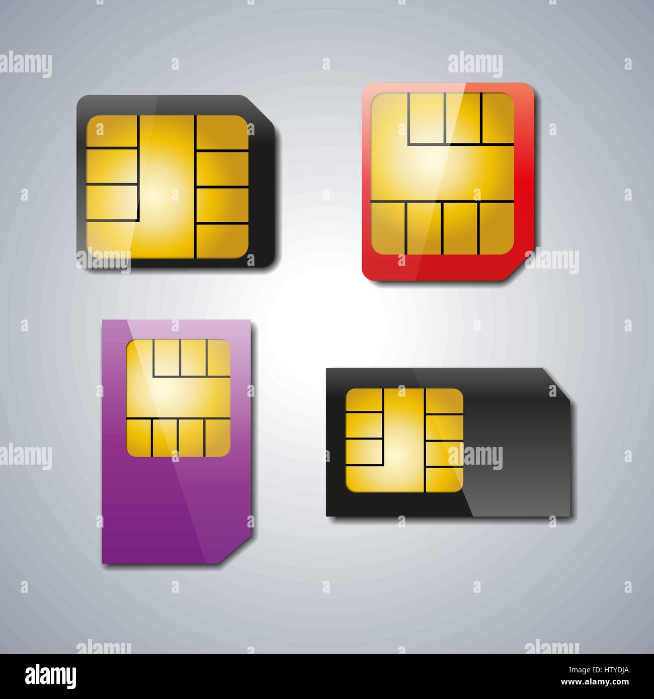 Set realistic sim card with shadow and light spot, vector illustration ...