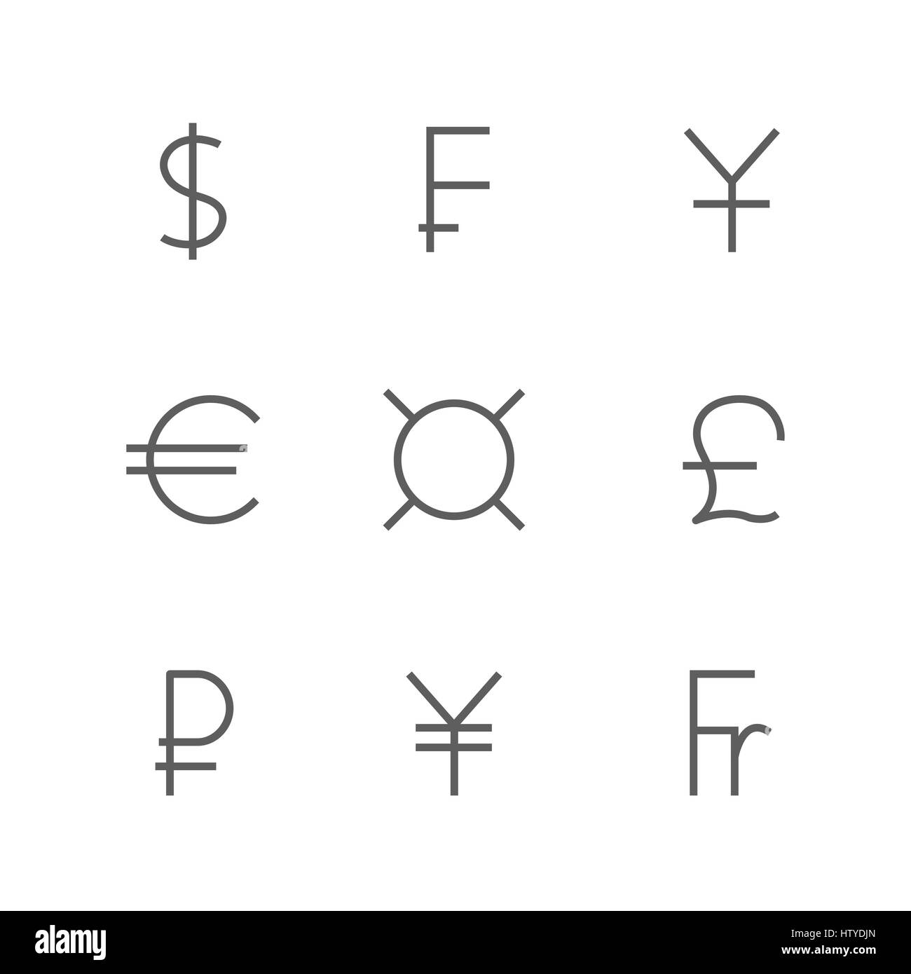 Set symbols of the leading world currencies of thin lines, vector ...