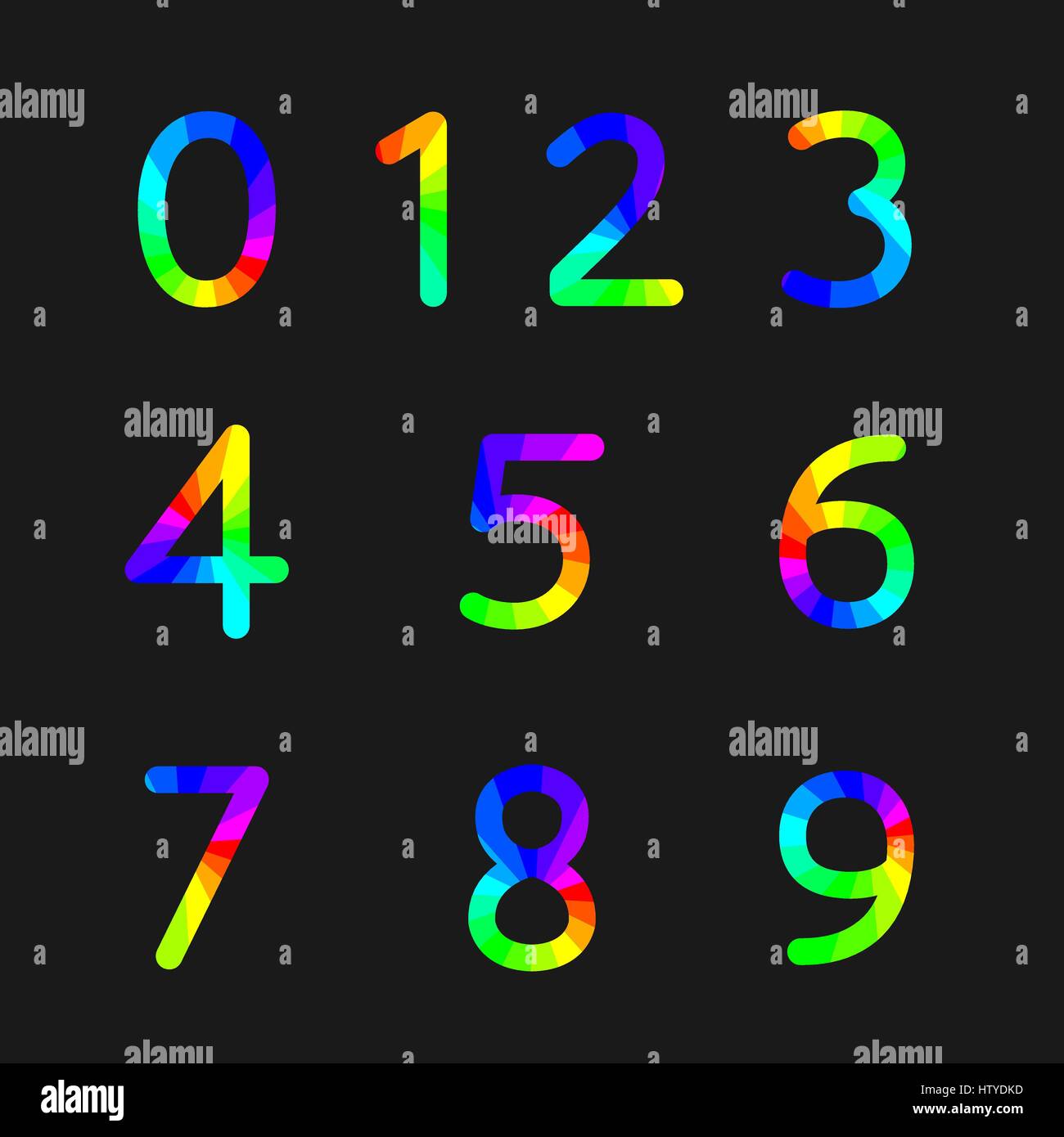 Rainbow numbers with rounded corners from zero to nine, vector ...