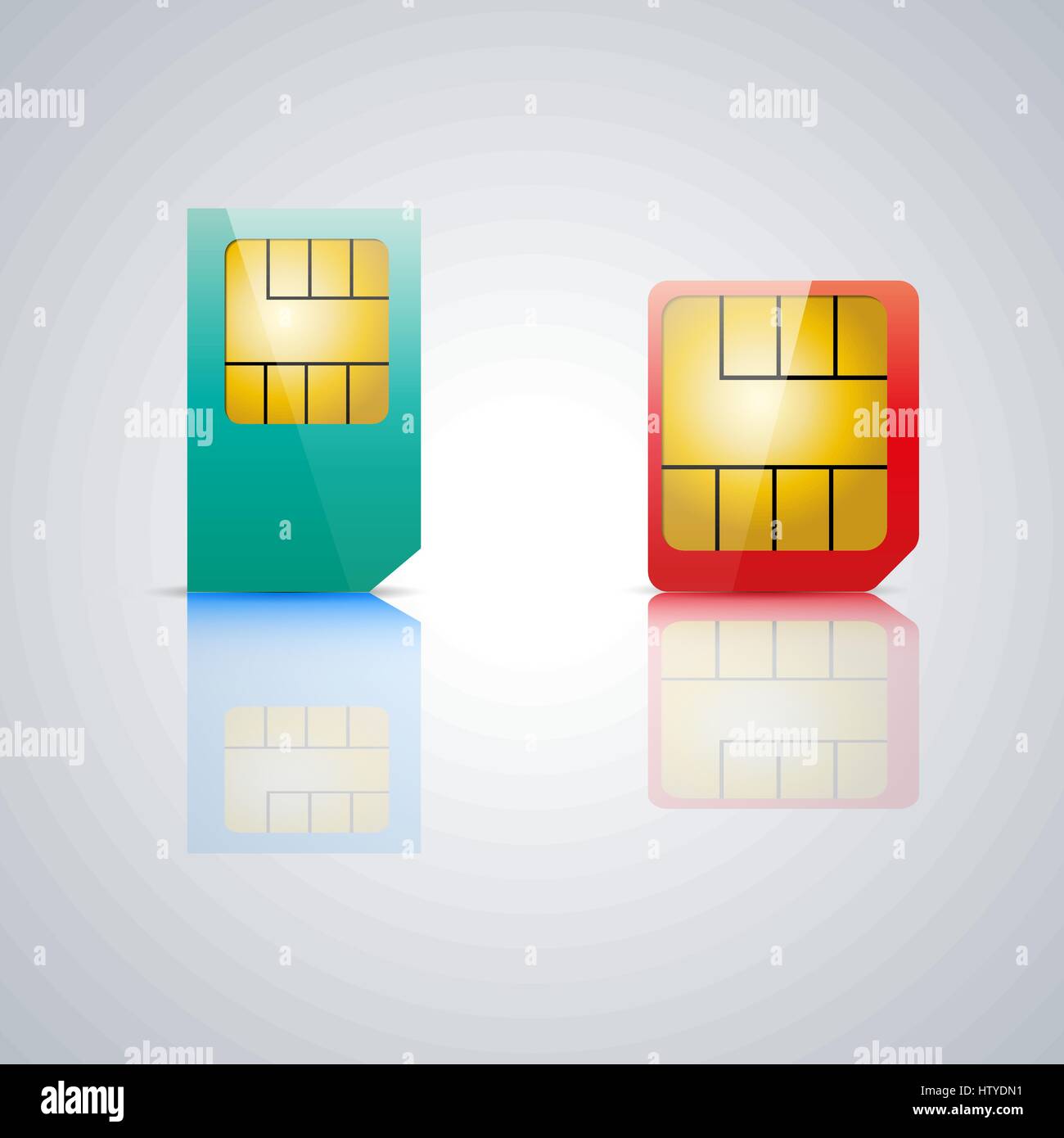 Set realistic SIM card with a mirror reflection, vector illustration ...