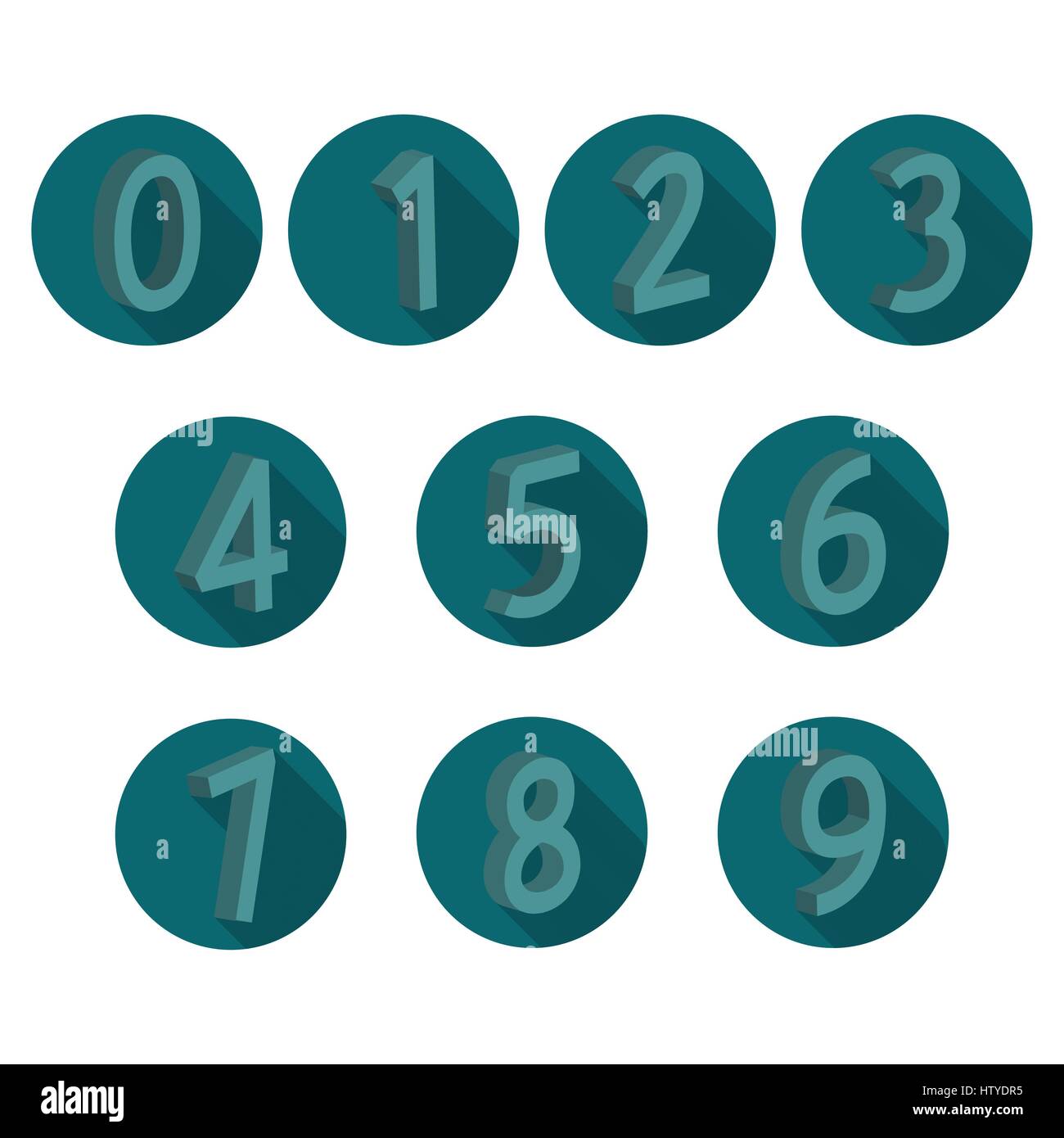 Icons volumetric numbers from zero to nine with a long diagonal shadow ...