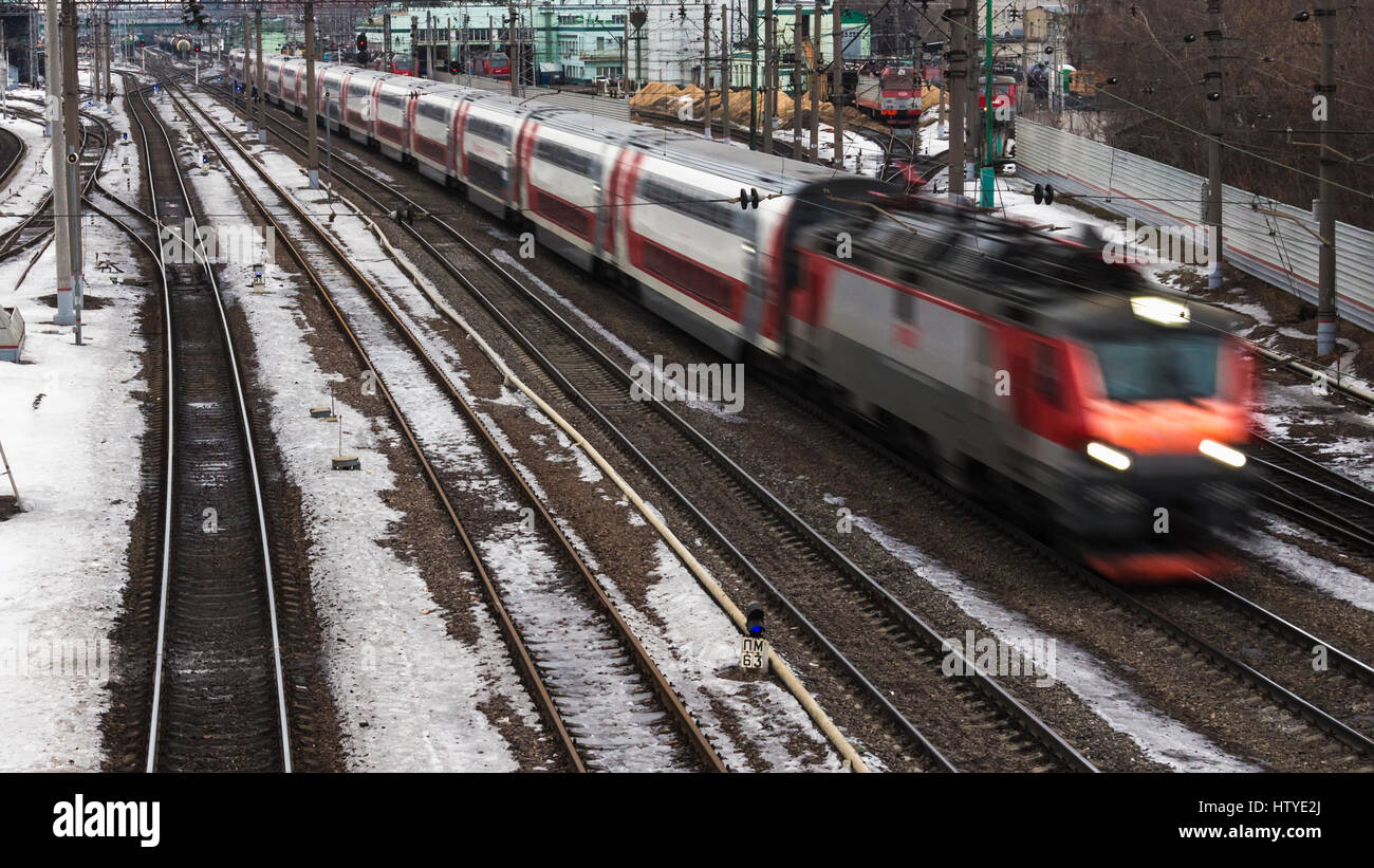 locomotives and trains at the railway junction Stock Photo - Alamy